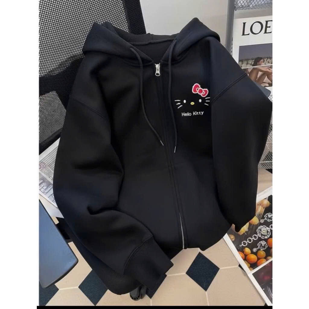 Áo Hoodie Hello Kitty Xám Form Rộng, Áo Khoác Hoodie Nữ Nam Dài Tay ...