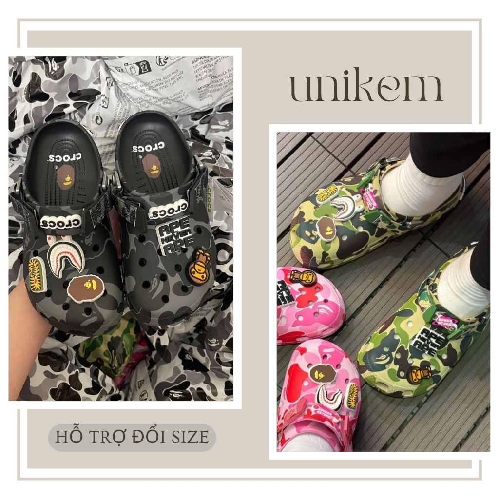 Dép Crocs BAPE Camouflage Đen Phiên Bản A Bathing Ape Custom Charm Cực ...
