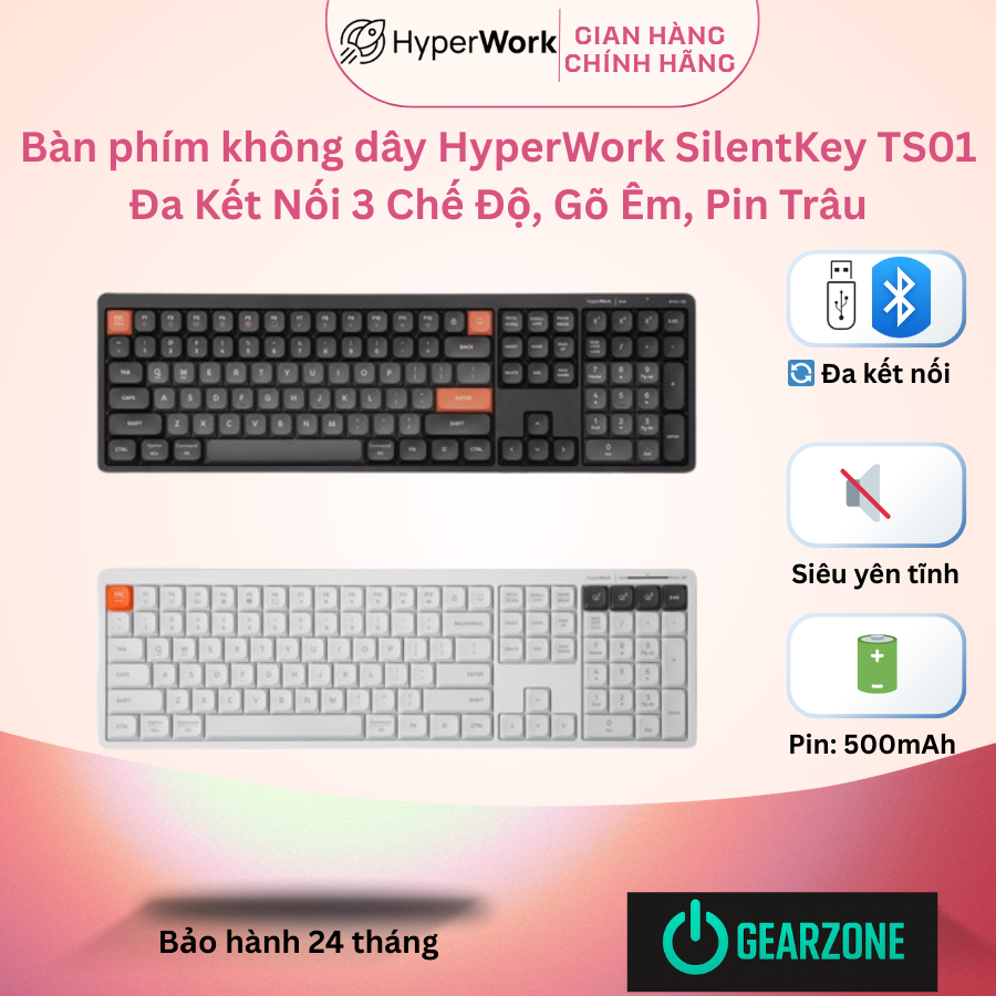Bàn phím không dây HyperWork SilentKey TS01 – Đa Kết Nối 3 Chế Độ, Gõ ...