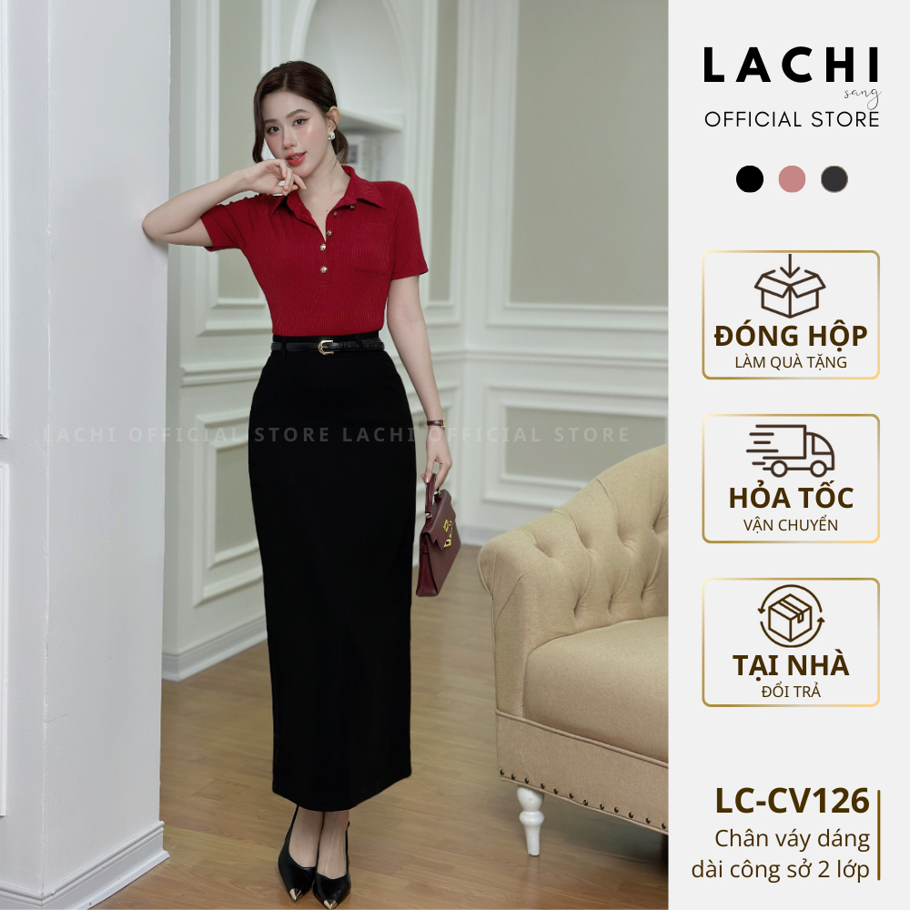 Chân váy dáng suông công sở LACHI 2 lớp cạp cao tôn dáng che khuyết ...
