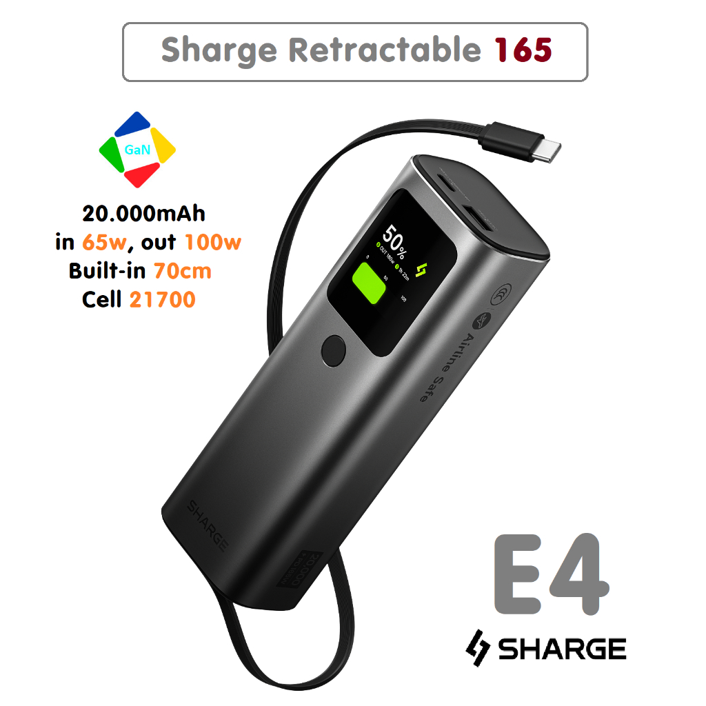 Sharge Retractable 165 E4 | 2C1A 20K 100W Max | PD 3.0 PPS 2.0 QC3.0 ...