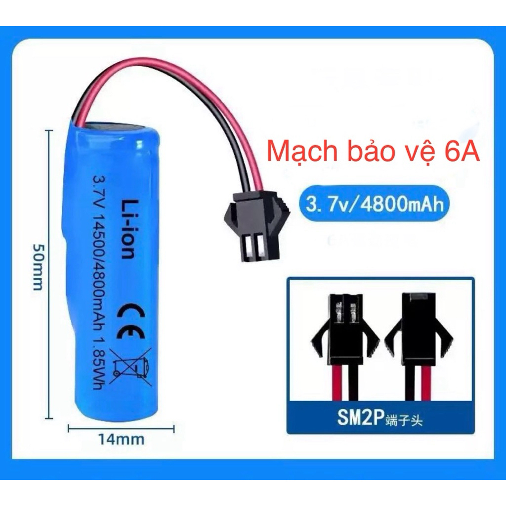Pin sạc 14500 3.7V Li-ion có mạch bảo vệ 6A – Jack SM2P – dung lượng ...