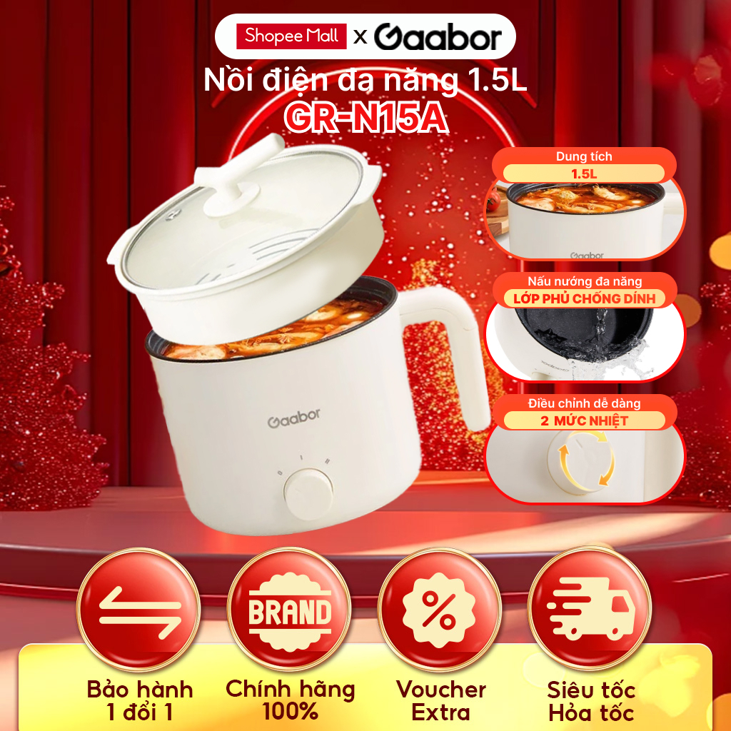 Nồi điện đa năng dung tích 1,5L Gaabor GR-N15A phủ lớp chống dính công ...