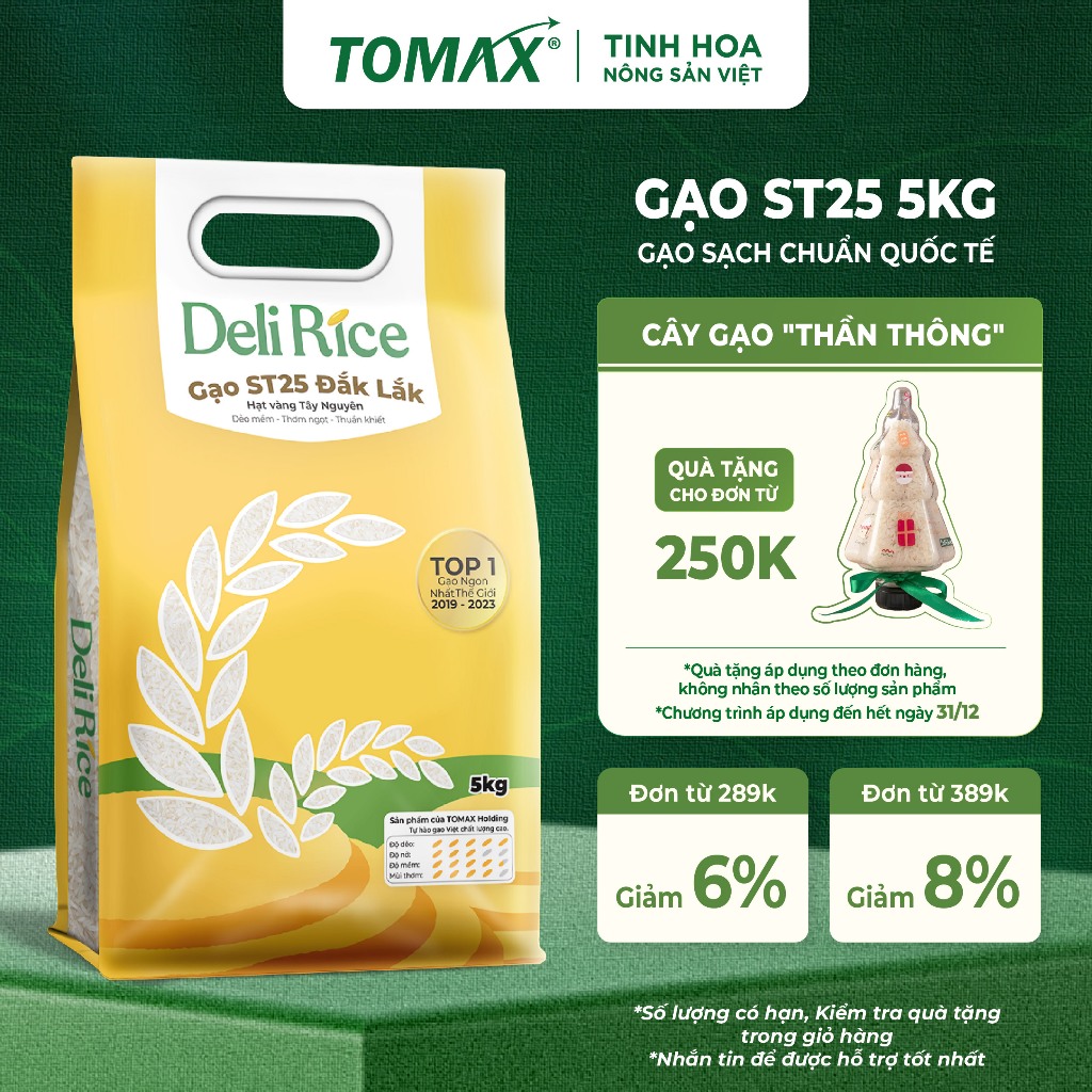 Gạo Đặc Sản ST25 Deli Rice thượng hạng, dẻo thơm túi 1kg, 5kg - TOMAX ...