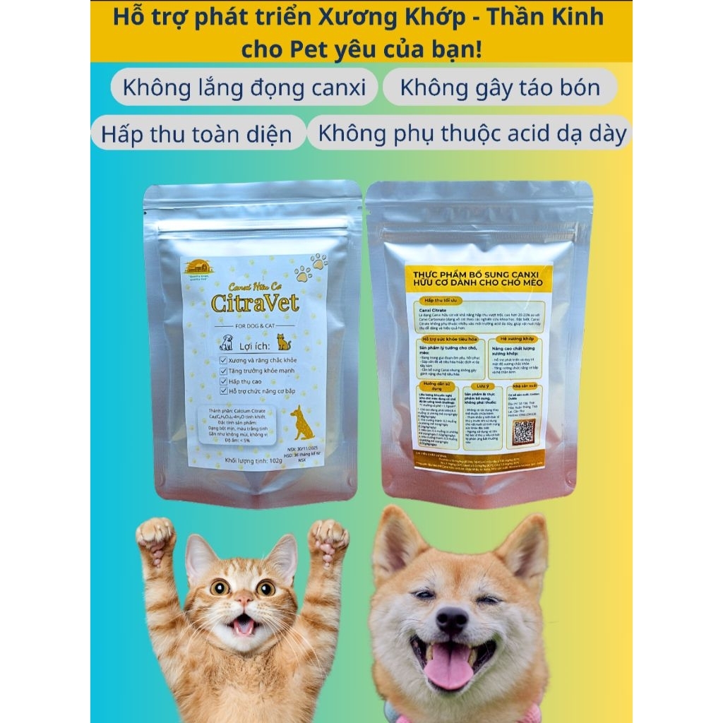 [Túi Lớn 102g] Canxi Hữu Cơ CitraVet dùng cho Chó Mèo | Shopee Việt Nam