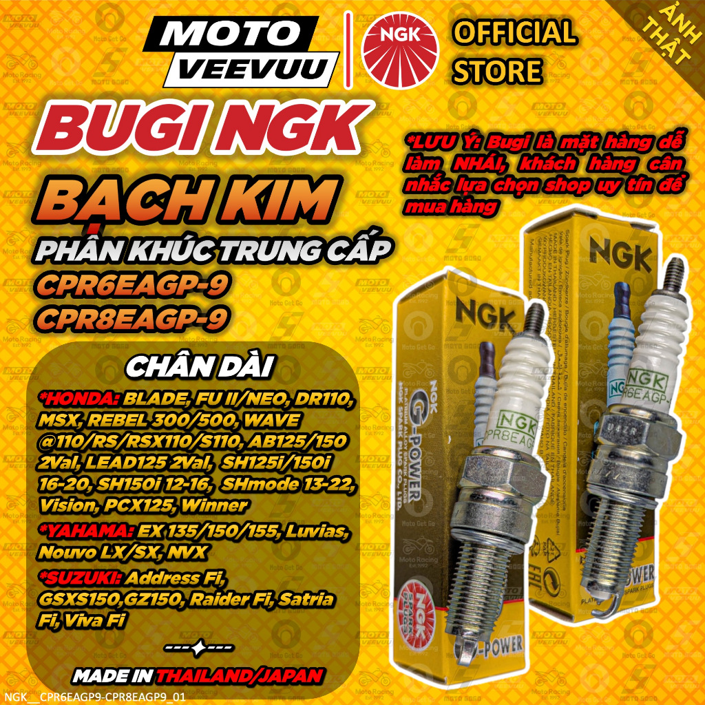[MTVV-Chính Hãng] BUGI NGK CPR6EAGP9 CPR8EAGP9 Chân Dài BẠCH KIM Blade ...