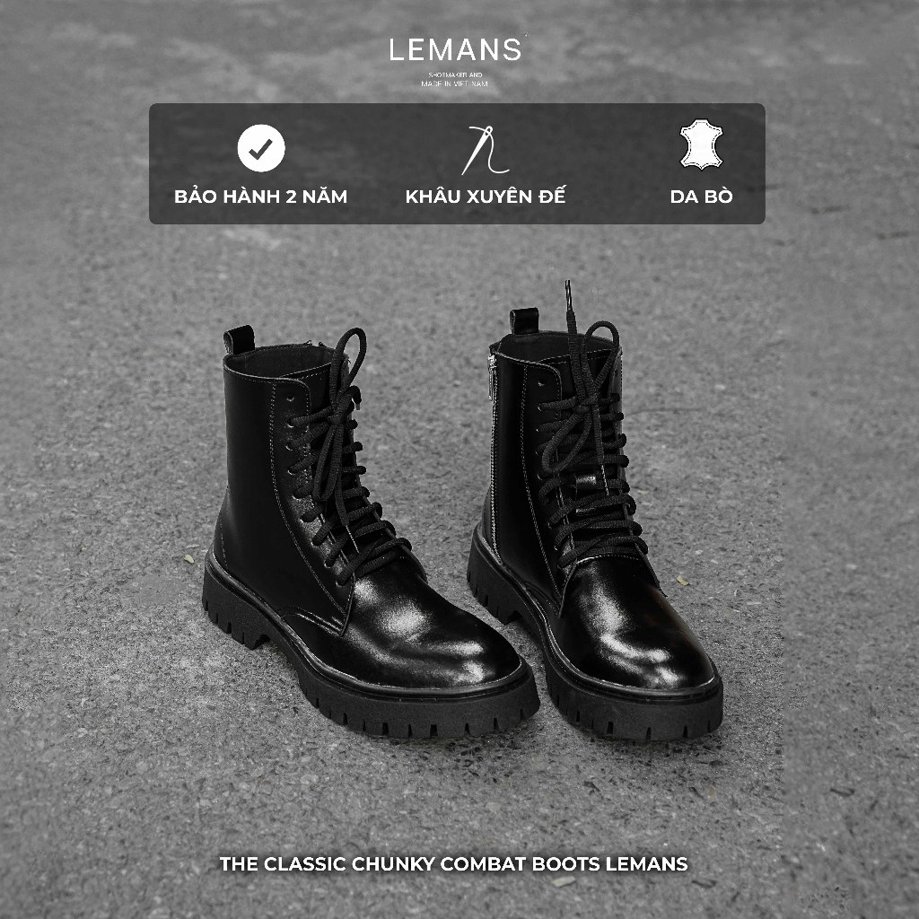 Giày THE CLASSIC CHUNKY COMBAT BOOTS LEMANS nam màu Đen - Da bò - Đế ...