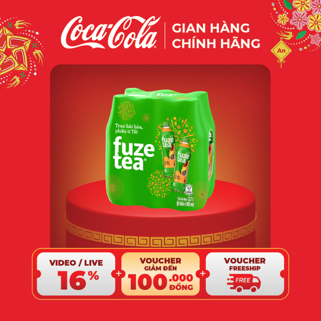 Lốc 6 Chai Trà Đào Và Hạt Chia Fuze Tea 450ml/Chai Coca-Cola Official ...