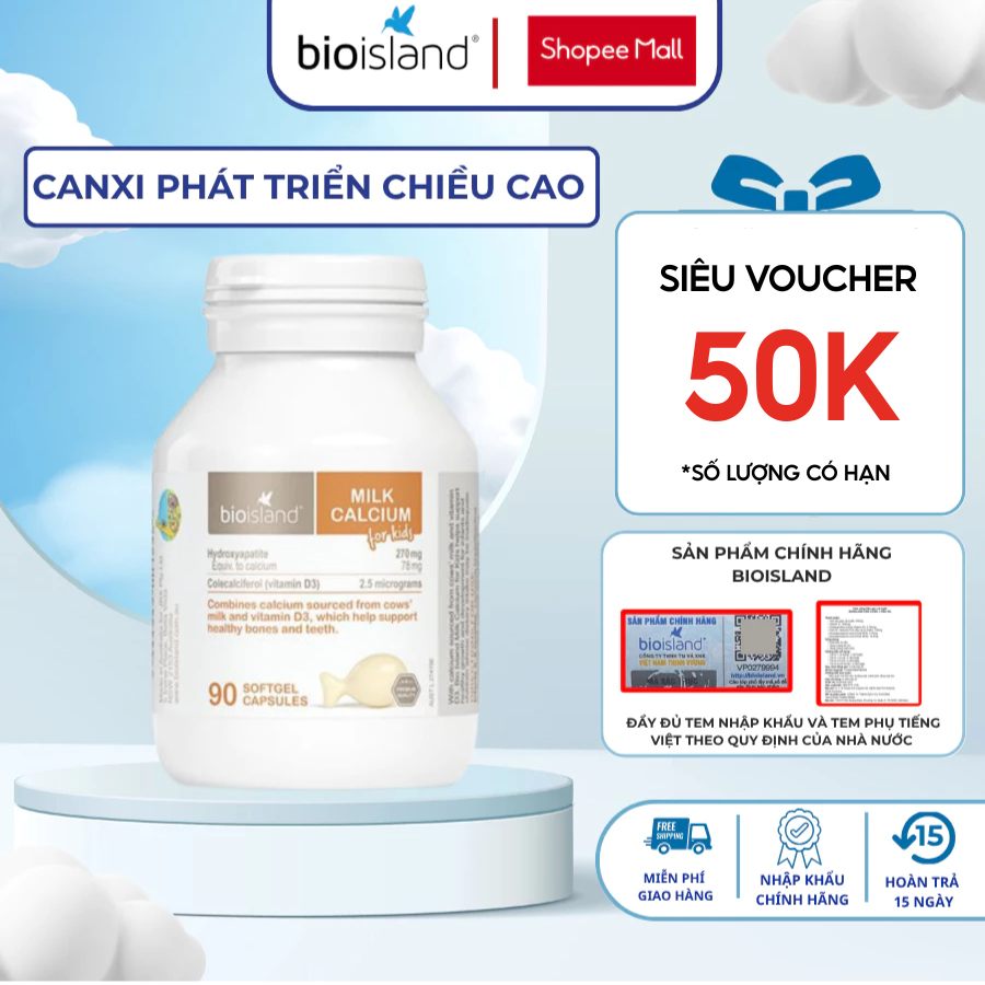 Canxi sữa BioIsland Milk Calcium For Kids cho trẻ phát triển chiều cao ...