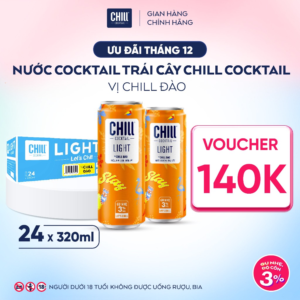 Thùng 24 lon Chill Cocktail vị Đào 320ml/lon | Shopee Việt Nam