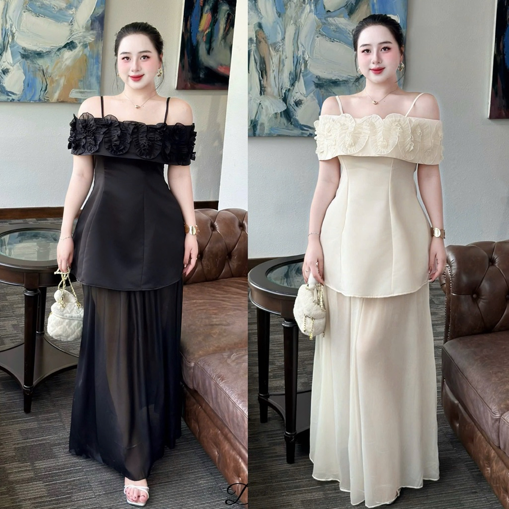 Set Đầm Bigsize Trễ Vai Kèm Chân Váy Dáng Dài 50-90KG Sang Trọng, Đi ...