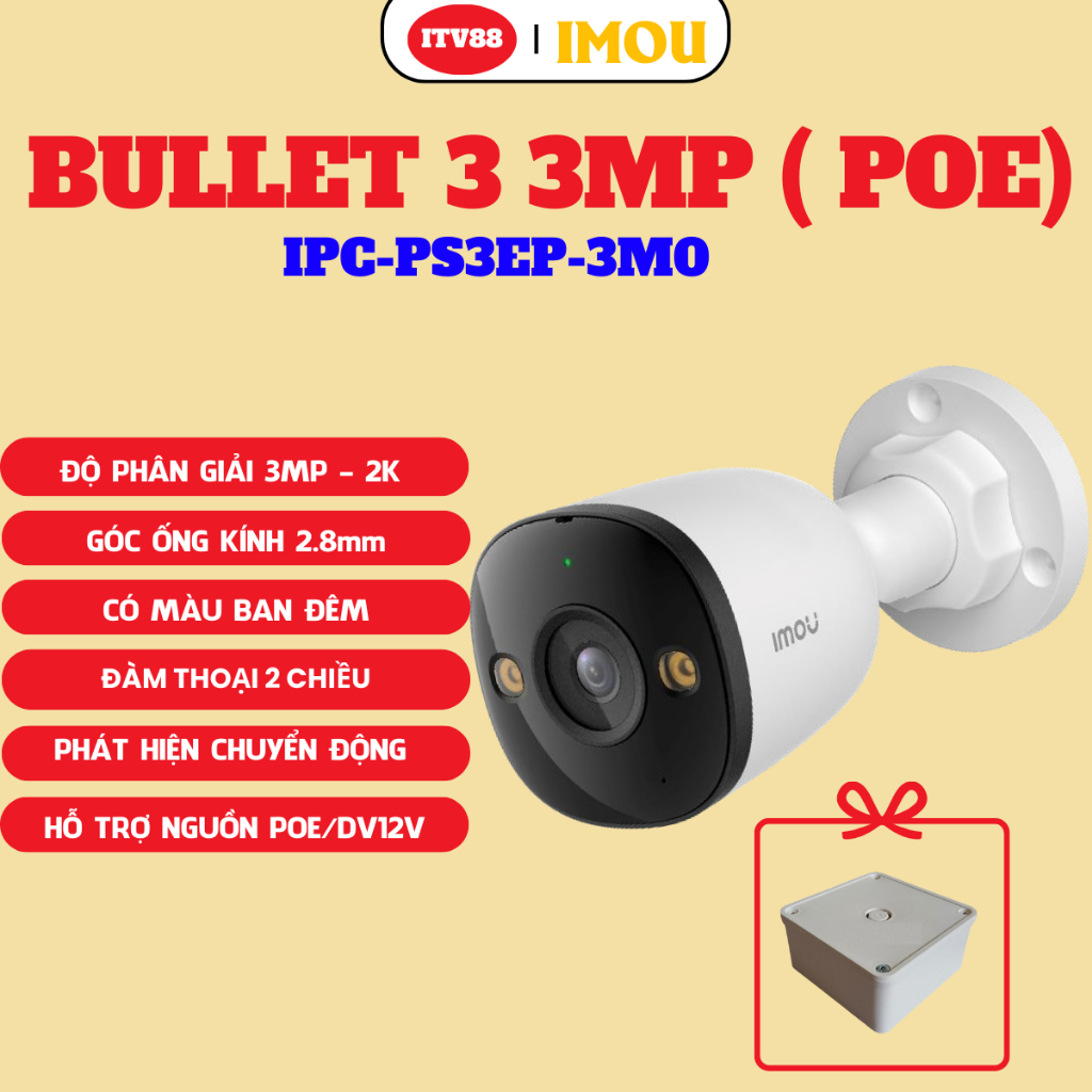 [CAMERA PoE] CAMERA IMOU PoE BULLET 3 - 3MP I ĐÀM THOẠI 2 CHIỀU I CÓ ...