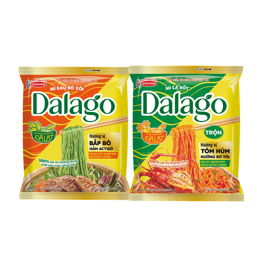 Thùng 24 gói mì rau củ Dalago hương vị bắp bò hầm actiso/tôm hùm nướng ...