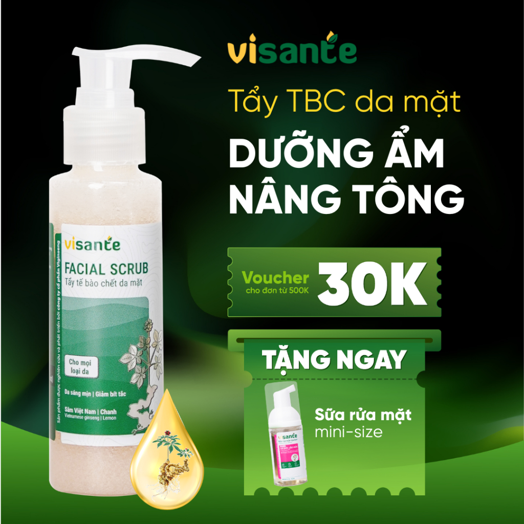 Tẩy tế bào Chết Da Mặt Sáng Mịn và Dưỡng Ẩm VISANTE | Chiết suất Sâm ...