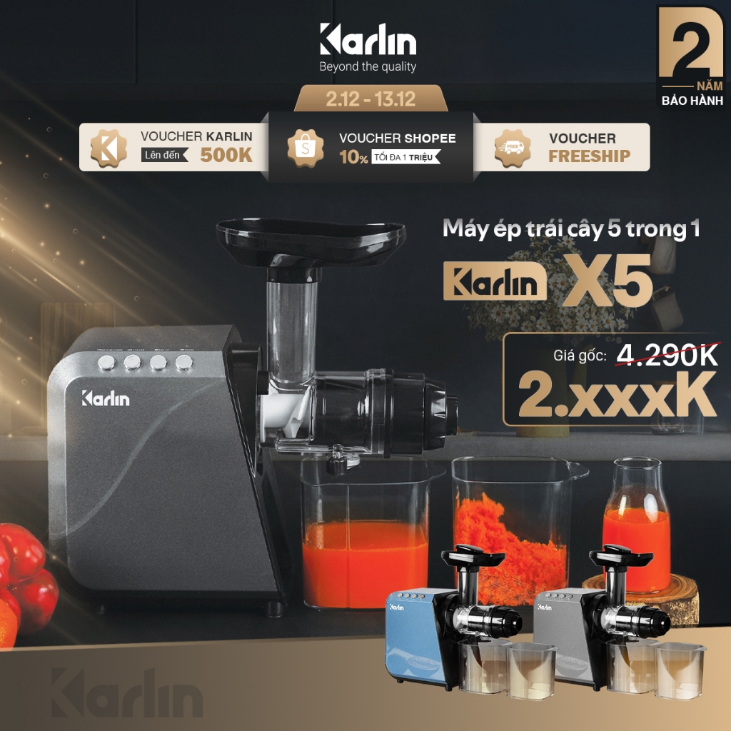Máy Ép Chậm Karlin X5 Trục Ngang, Ép Rau Củ Không Kẹt, Dễ Vệ Sinh, Tích ...