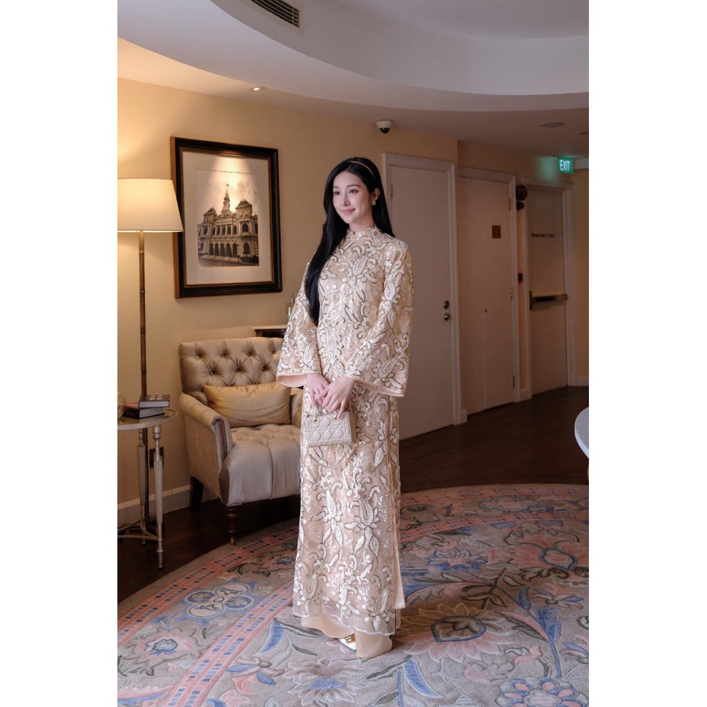 Áo dài suông vàng kim sa lót lụa (Chưa Kèm Quần) - VANIA | Shopee Việt Nam