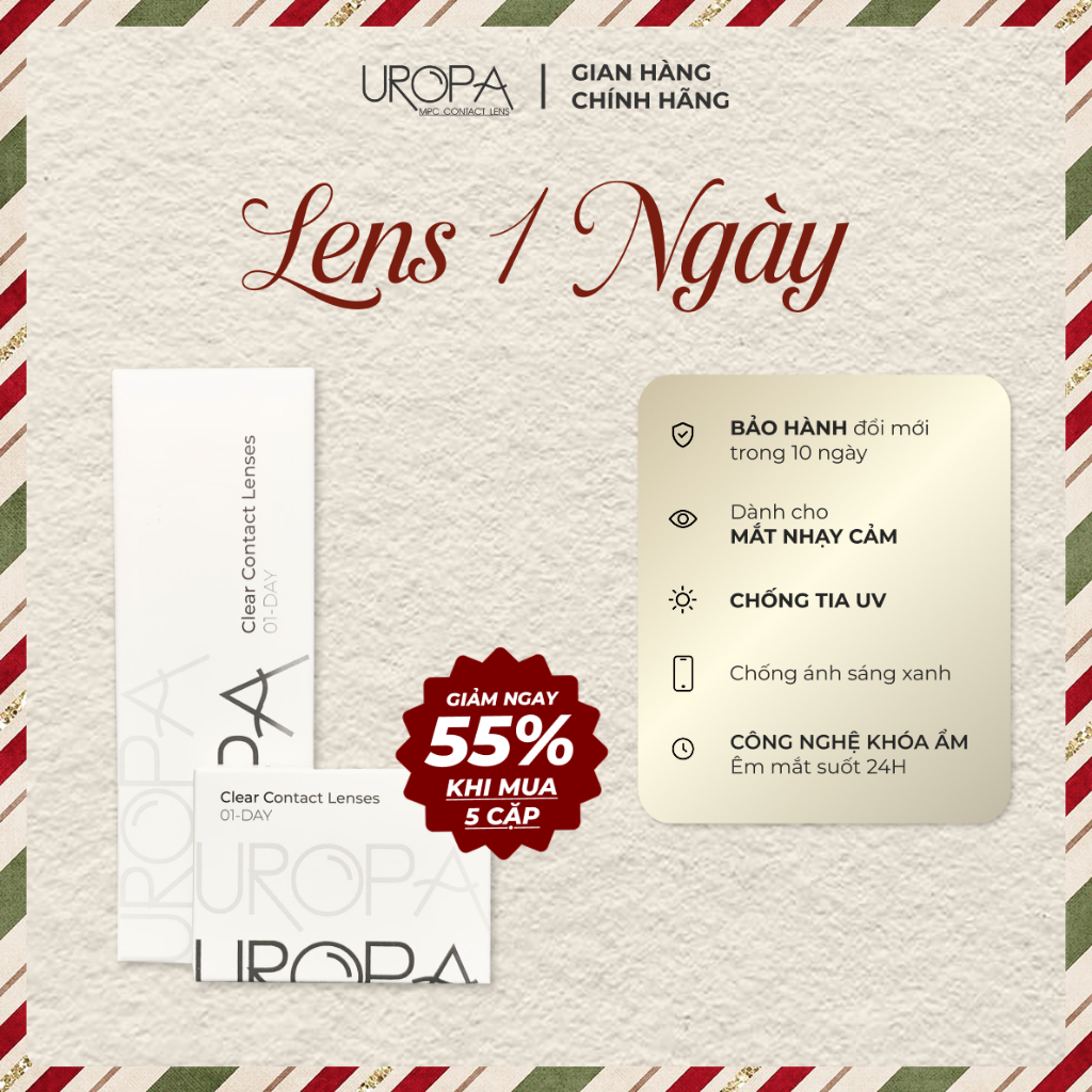 Lens 1 ngày cận trong suốt kính áp tròng UROPA siêu cấp ẩm (full từ -1. ...