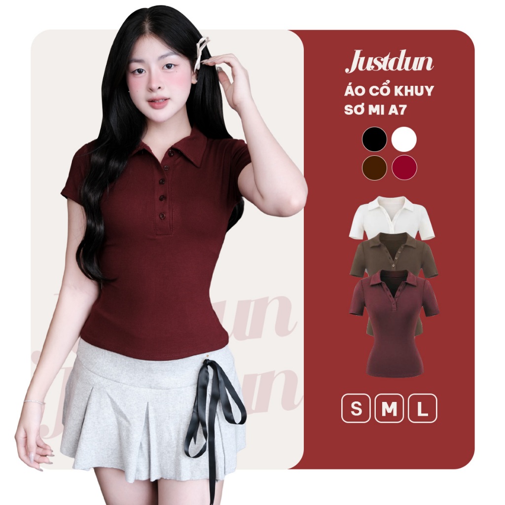 Áo Thun Nữ Polo Cộc Tay JUSTDUN A7 - Cổ Đức, Khuy Cúc, Ôm Body, Cotton ...