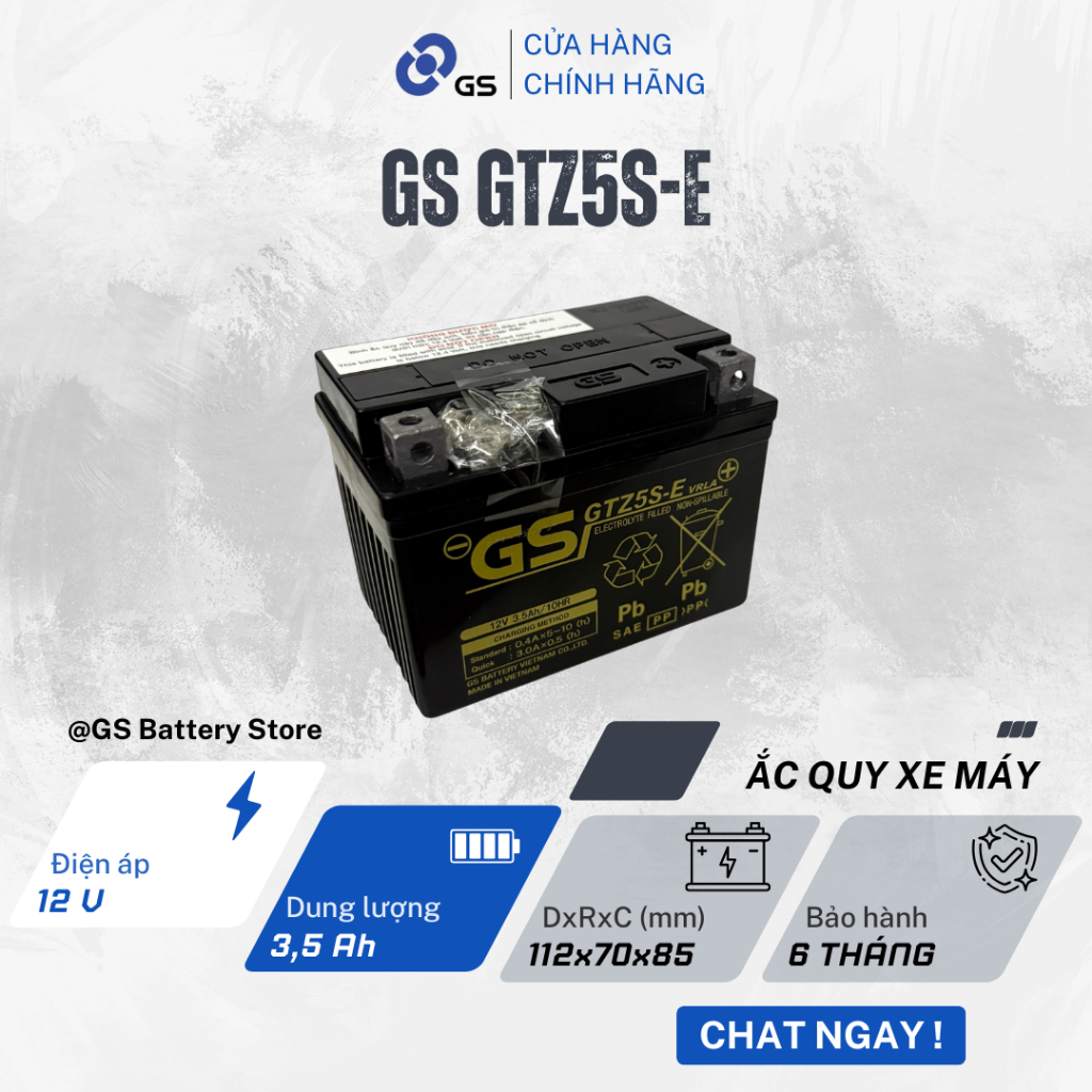 Bình ắc quy GS GTZ5S-E 12V 3,5Ah dùng cho xe Wave, Future, Exciter ...