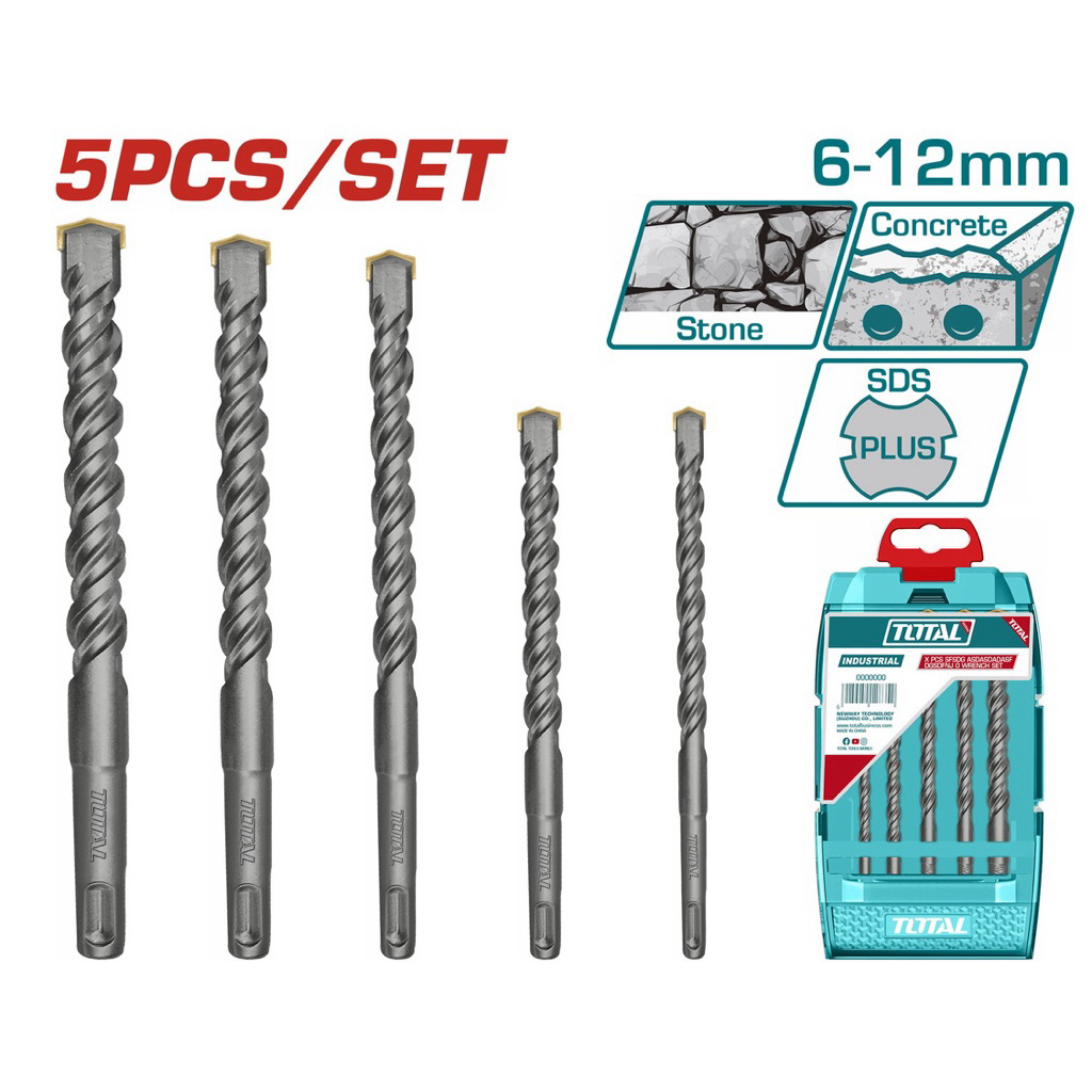 Bộ mũi khoan bê tông đầu gài SDS 5 chi tiết Total TAC190501 | Shopee ...