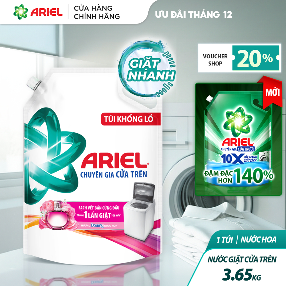 [ARIEL] Nước Giặt ARIEL Cửa Trên Hương Downy Nước Hoa 3.65KG/ Nước giặt 10X giặt sạch túi 2.9KG ...