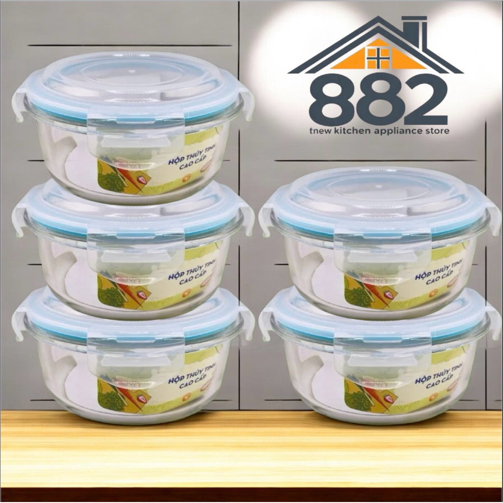 combo 5 hộp thuỷ tinh đựng thực phẩm 620ml , bộ 5 thố thuỷ tinh dùng lò vi sóng chống tràn 620ml ...