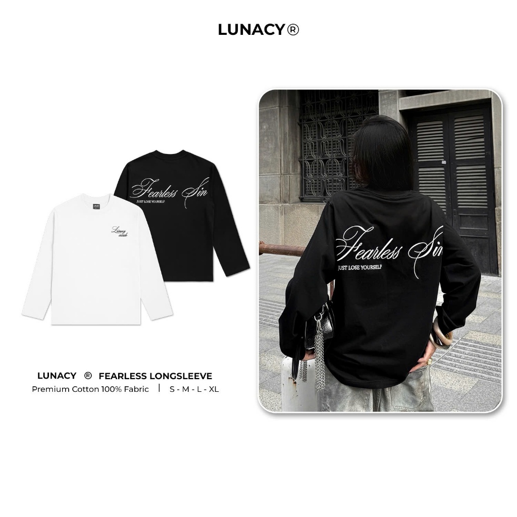 Áo Thun Thêu Chữ Tay Dài Fearless Sin Trắng Đen Local Brand LUNACY ...