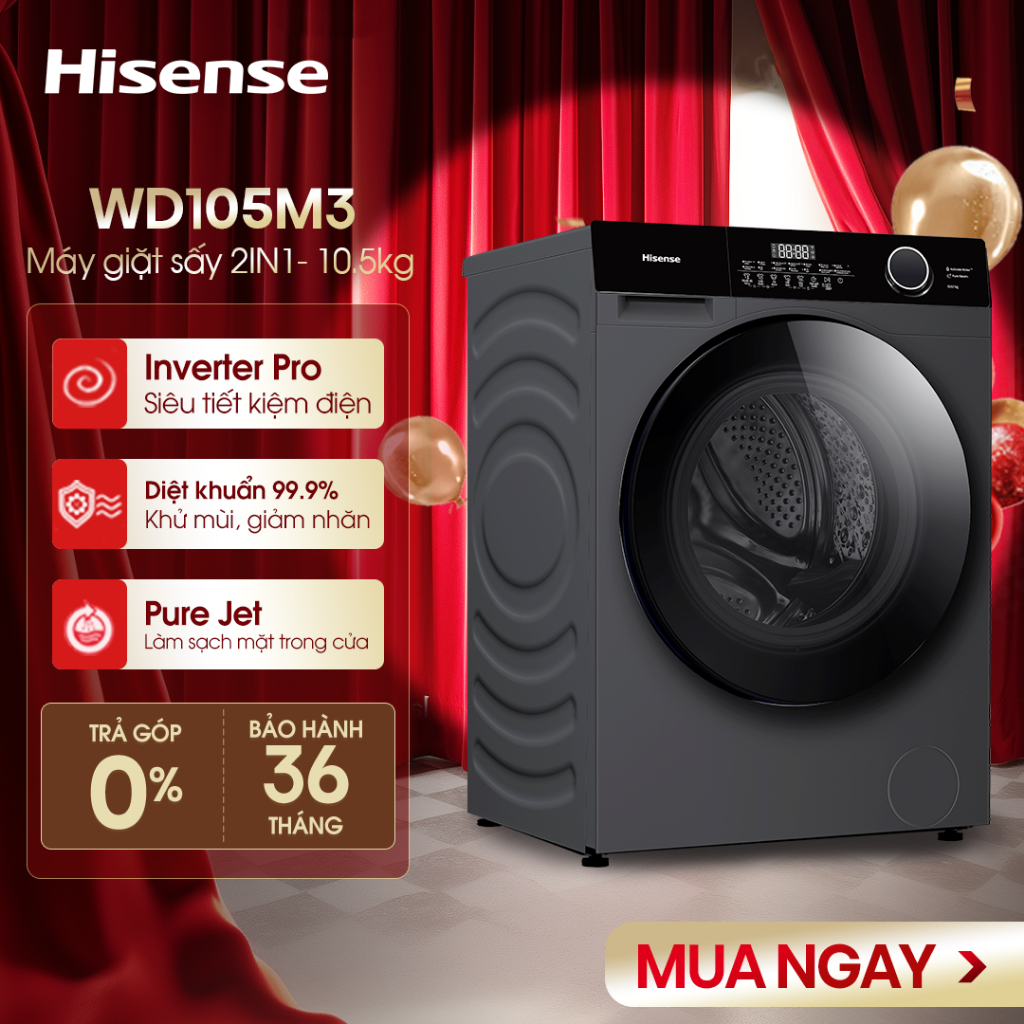 Máy Giặt Sấy Hisense AI BLDC Inverter, Giặt 10.5kg - Sấy 7kg WD105M3 ...