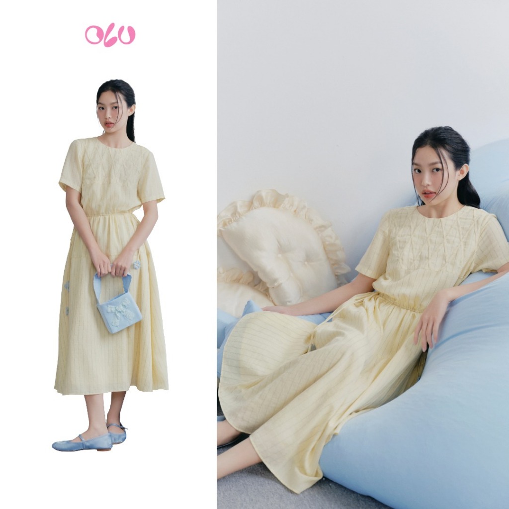 Đầm suông OLV thêu dáng dài eo có dây rút Butter Striped Midi Embro ...