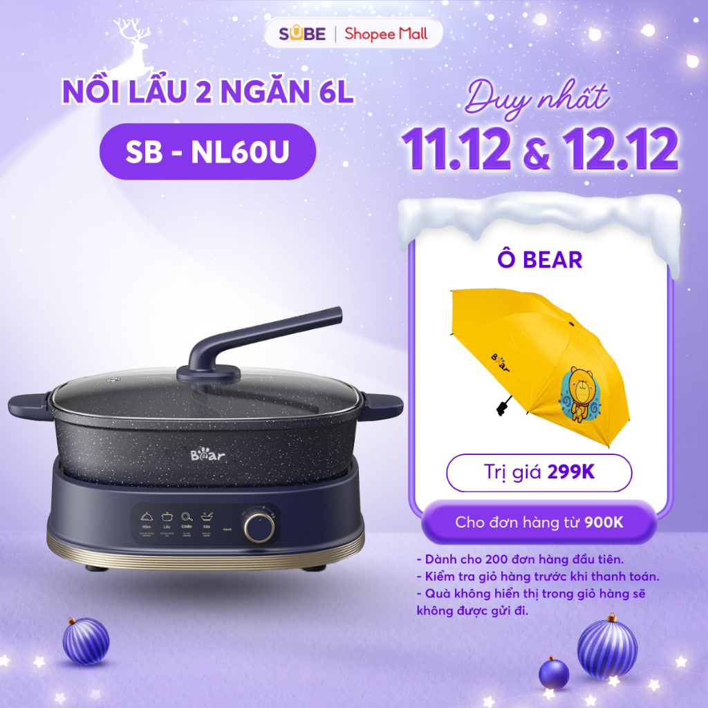 Nồi Lẩu Điện Bear 6L Bếp Điện Đa Năng Nồi Điện Đa Năng Nồi Lâu 2 Ngăn ...