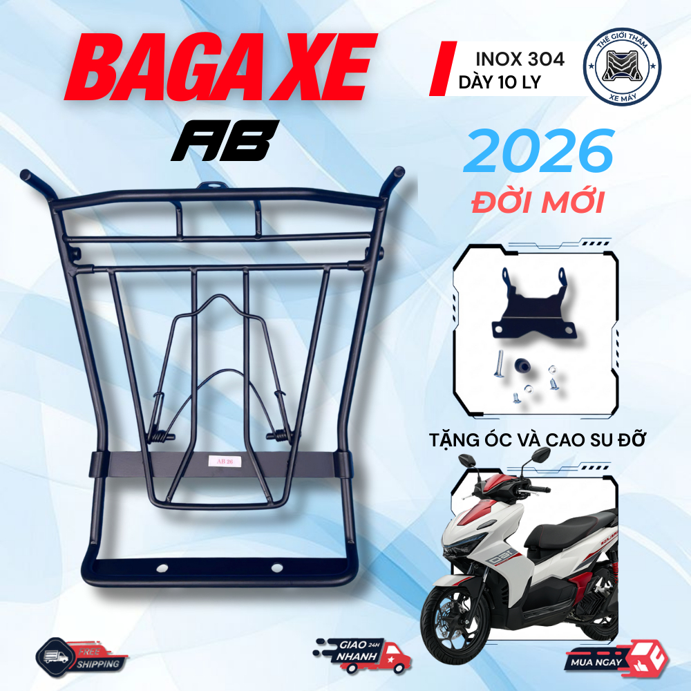 Baga xe AB 2026 cao cấp chất liệu inox 304 sơn tĩnh điện dày 10ly siêu ...