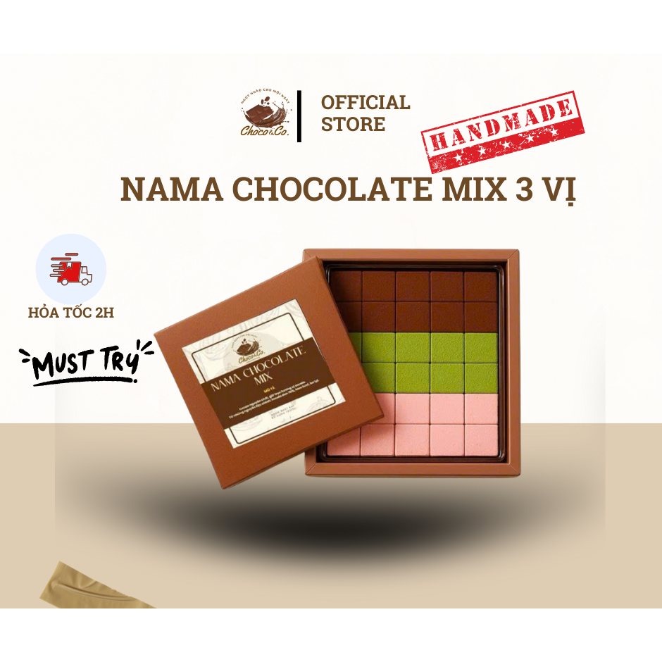 Nama Chocolate Mix 3 Vị, Socola Tươi Nguyên Chất Mix Nhiều Vị Matcha ...
