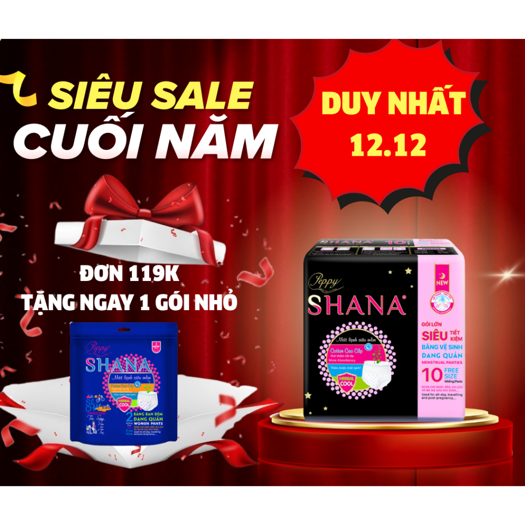 [Che tên sp]Combo 4 gói Băng Vệ Sinh Quần Shana Freesize Chống Tràn Tối ...