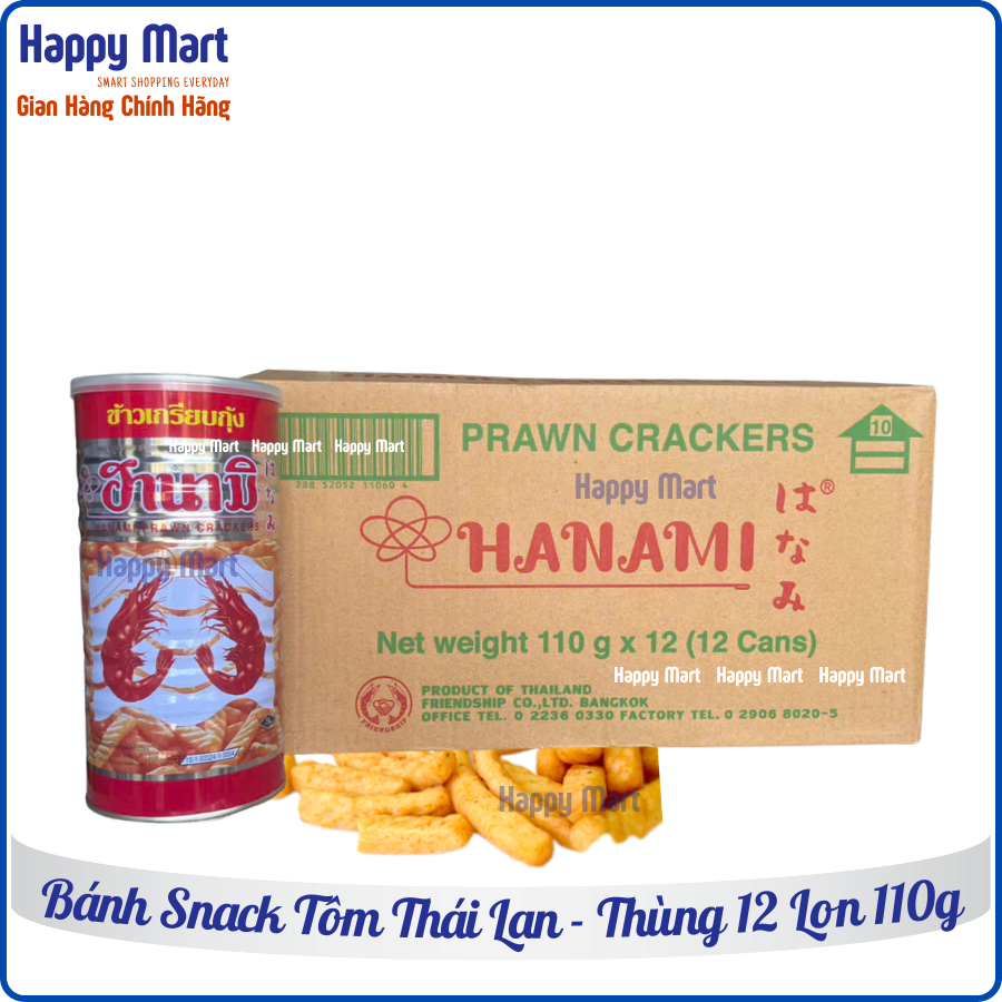 [Thùng 12 Lon] Bánh Snack Tôm Lon Hanami Thái Lan vị Truyền Thống 🍤 Hộp ...