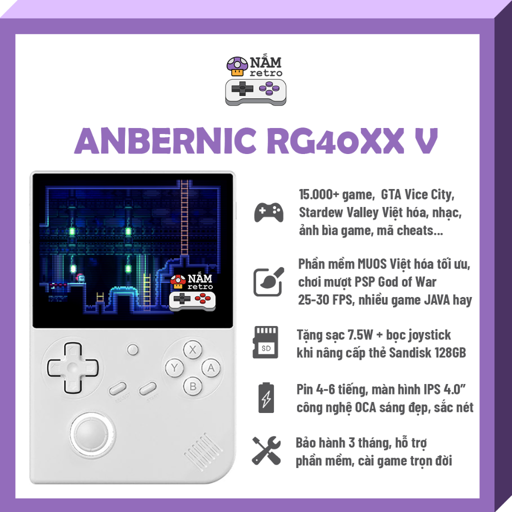 [Tặng Sạc + Bọc Joystick] Anbernic RG40XX V MUOS, Chơi God of War PSP ...