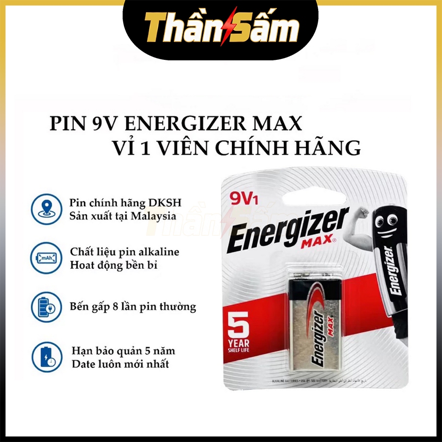 [Energizer] Pin 9V Pin Vuông Energizer MAX 522 BP1 6F22 Alkaline Xài ...