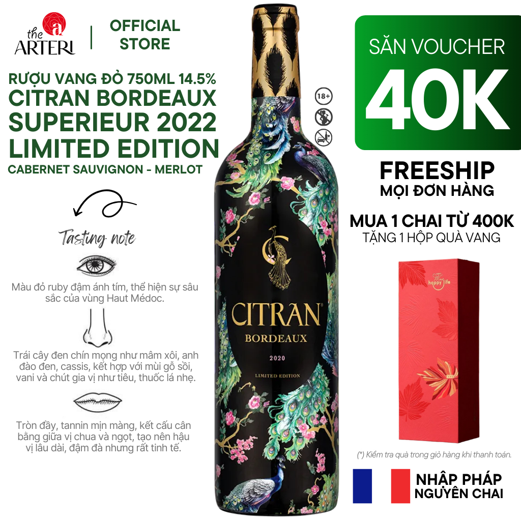 Rượu Vang Đỏ Pháp Citran Bordeaux Superieur Limited Edition 14.5% 750ml ...