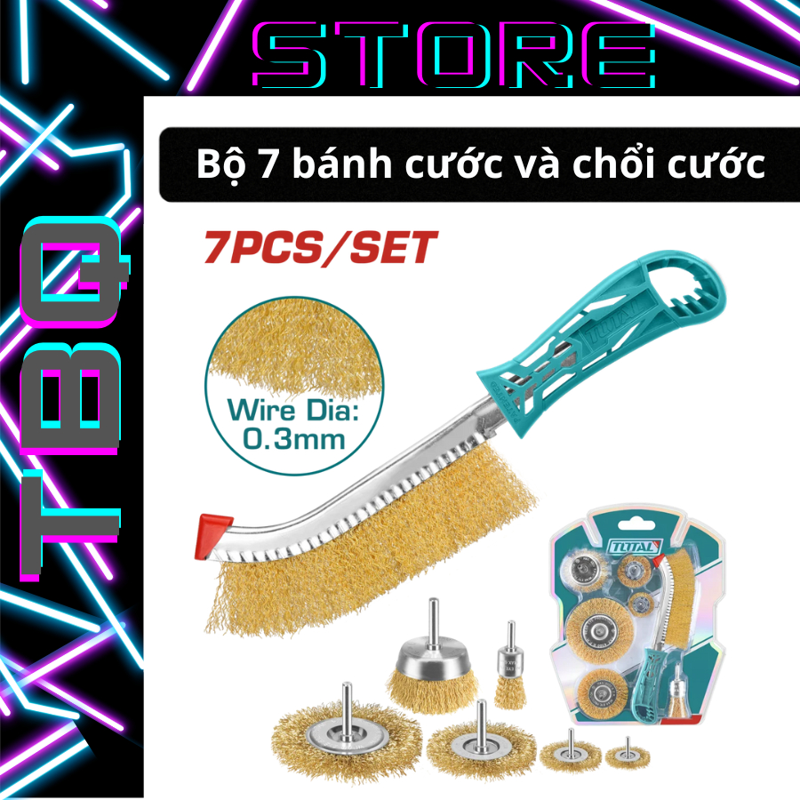 Bộ 7 Bánh Cước và Chổi Cước Đánh Rỉ TOTAL TAC310071 - Kèm Bàn Chải Sắt ...