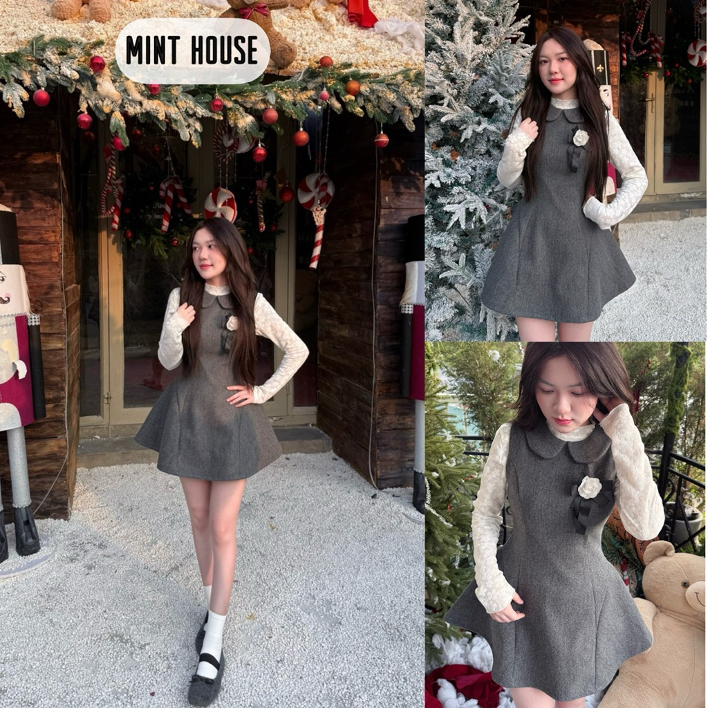 [MÃ V1] VÁY YẾM DẠ MẶC TẾT, NOEL, TIỆC CƯỚI, VÁY DẠ SÁT NÁCH CỔ SEN ...