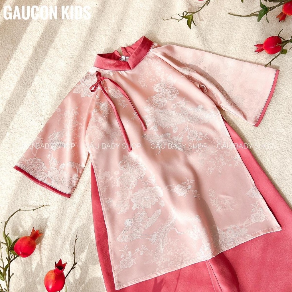 Áo dài CÁT NHI bé gái đính nơ chất liệu lụa ngọc trai cao cấp cho bé 8 ...
