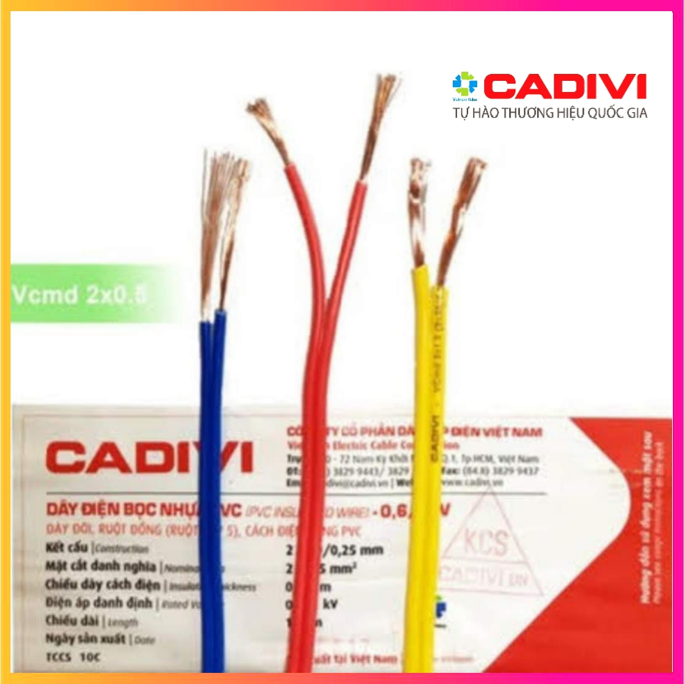 Dây điện đôi mềm CADIVI VCmd 2x0.5; VCmd 2x0.75; VCmd 2x1.0, Lõi Đồng ...