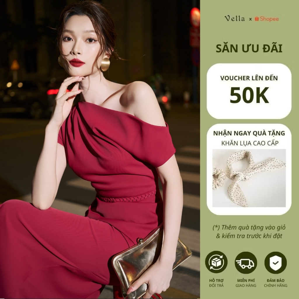Đầm nữ đi tiệc lệch vai sang trọng màu trắng / đen / đỏ Vella Fashion ...