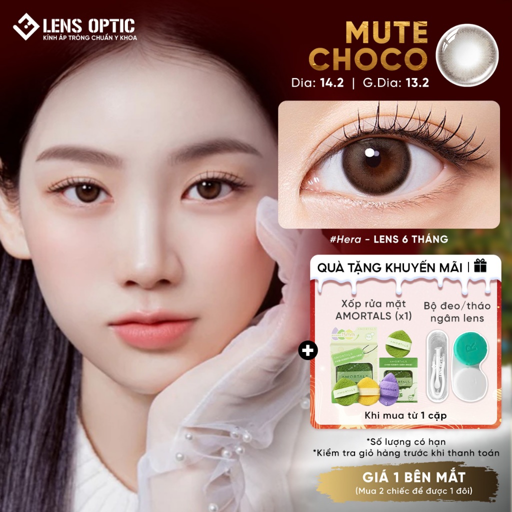 Kính áp tròng 6 tháng màu Mute Choco – Lens nâu choco trầm tự nhiên, có ...