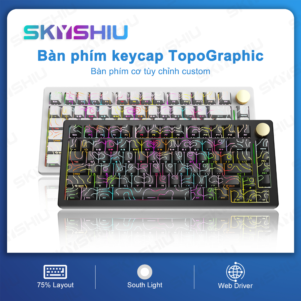 SKYSHIU Bàn phím cơ SK75 – Layout 75% 81 phím RGB kết nối có dây cấu ...