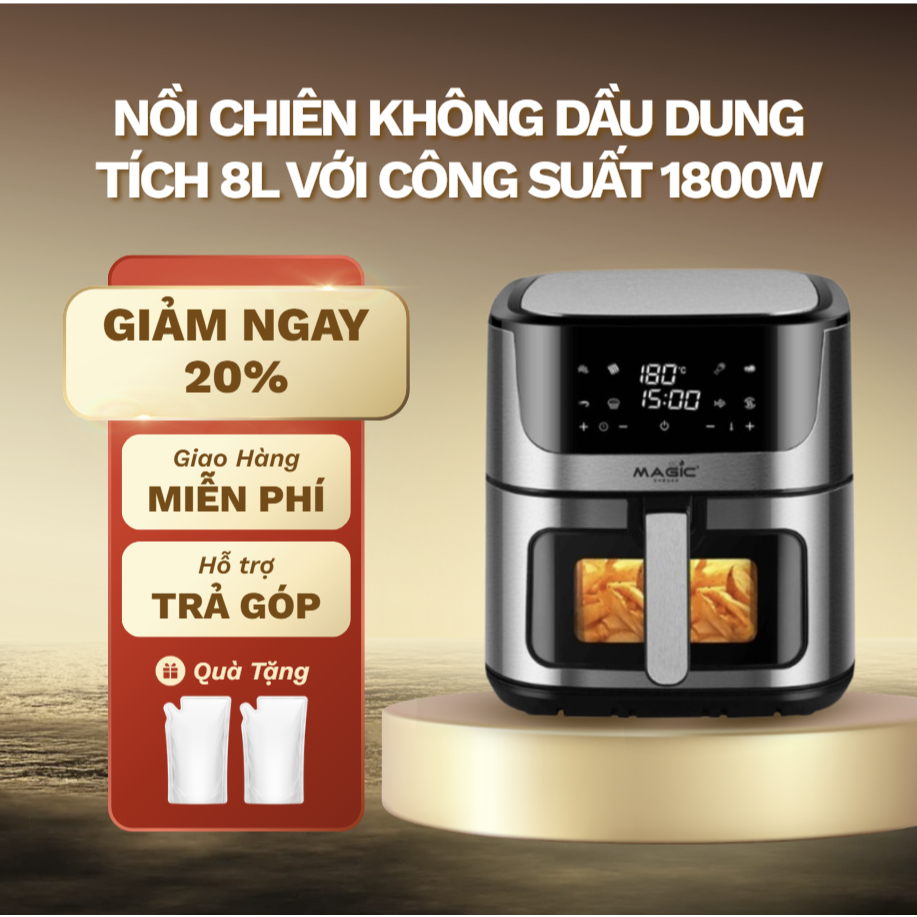 Nồi chiên không dầu Magic Eco AC-129, dung tích 8L, 1800W, công nghệ ...