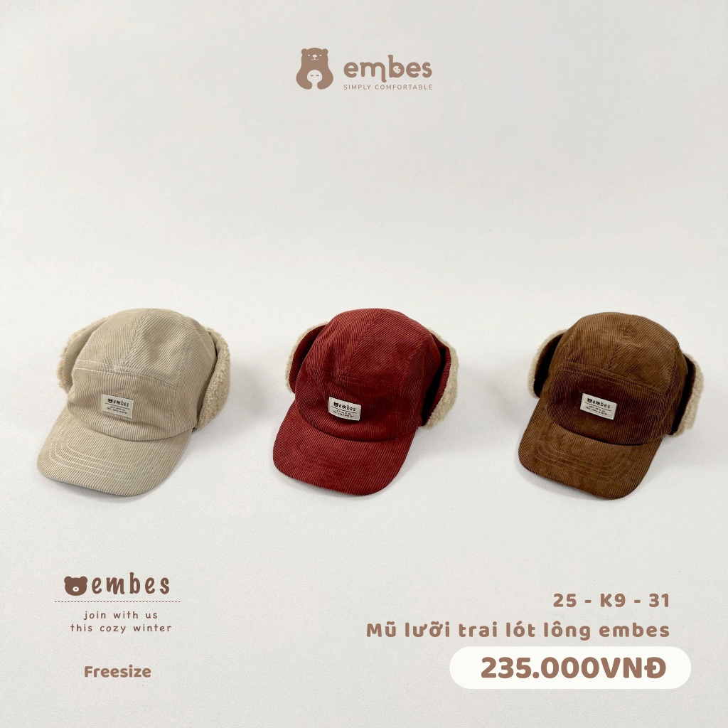 Mũ Lưỡi Trai Cho Bé Embes, Mũ Lưỡi Trai Có Bịt Tai Chất Nỉ Lót Lông ...