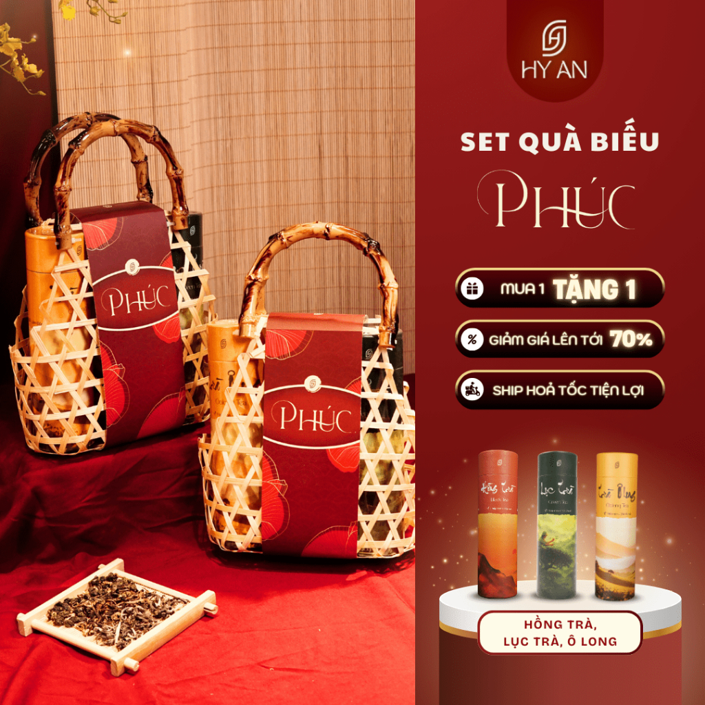 Set quà biếu Phúc - Trà Ô long, Hồng trà Shan tuyết, Lục trà shan tuyết ...