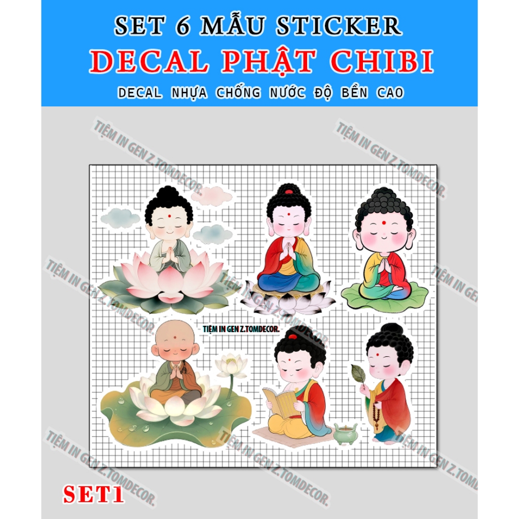 Set 6 Decal Phật Chibi Sticker – Dán Xe, Laptop, Nón Bảo Hiểm – Loại ...