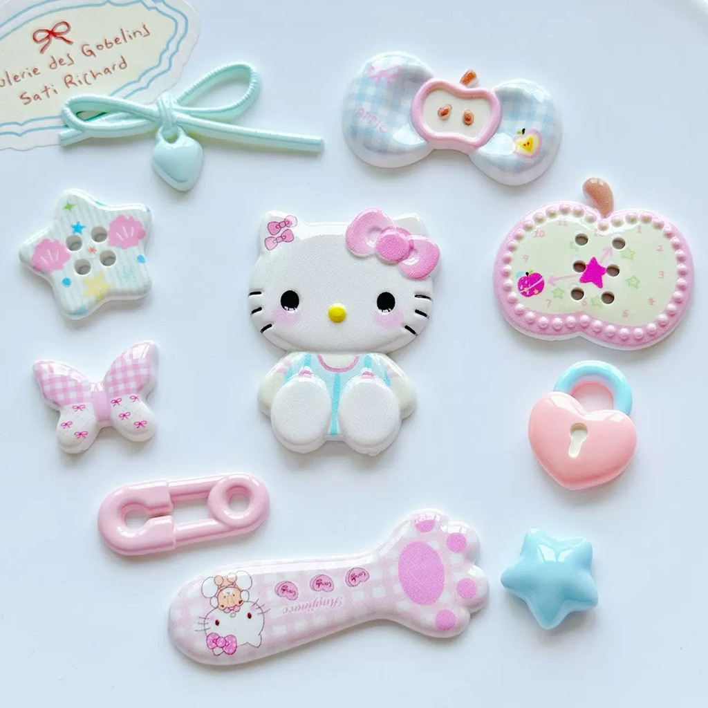 Set 10 Charm Sticker Kitty dễ thương có sẵn nút phụ kiện gắn dép sục ...