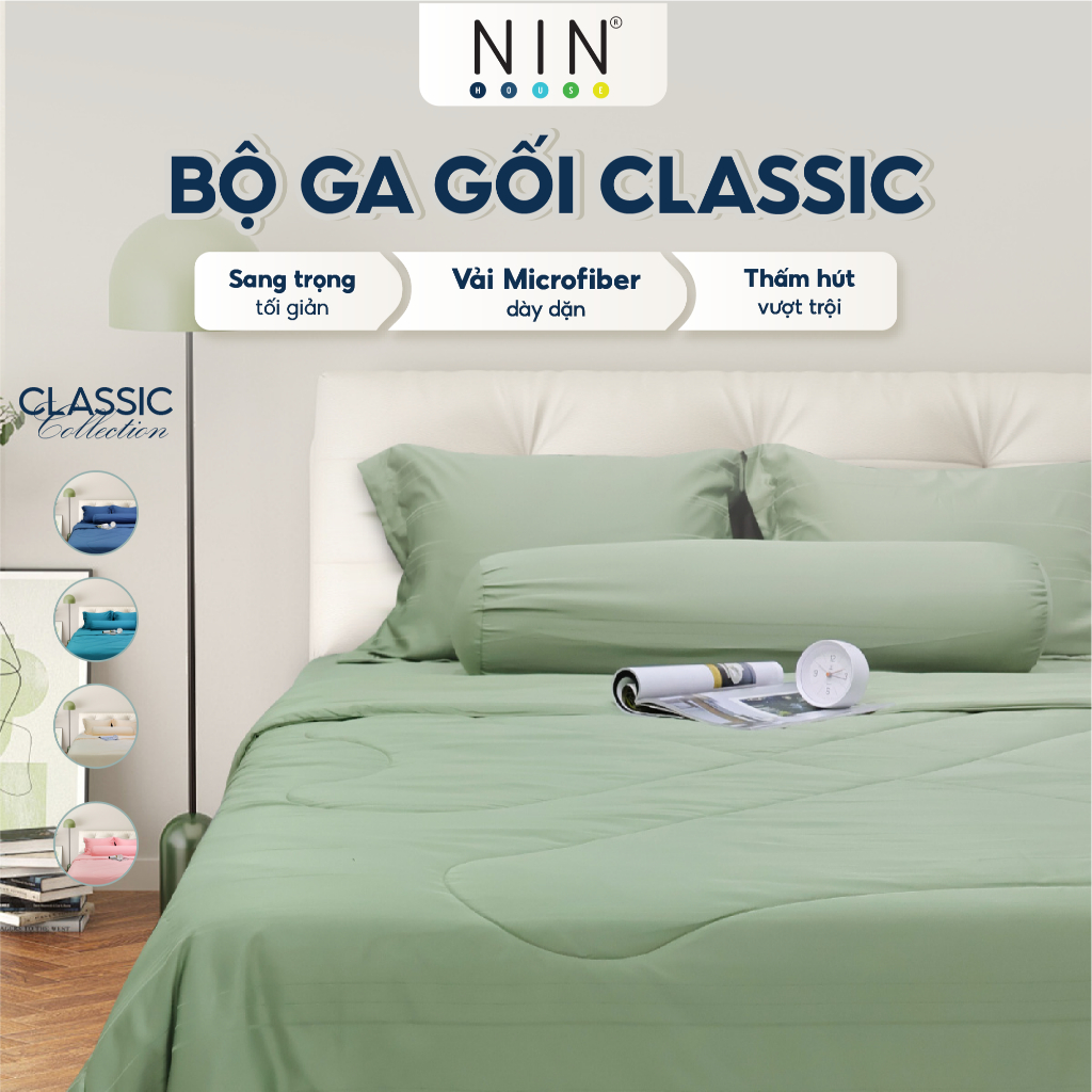 Bộ drap và áo gối NIN House Classic ĐỦ MÀU (không kèm mền) mẫu mới 2025 ...